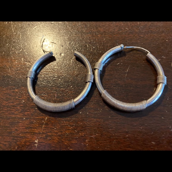 Jewelry | Stamped Sterling Silver Hoops With Wrapped Silver Wiring ...